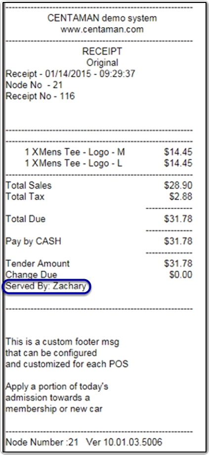 Enterprise: Loss Prevention: Staff Name on Receipt
